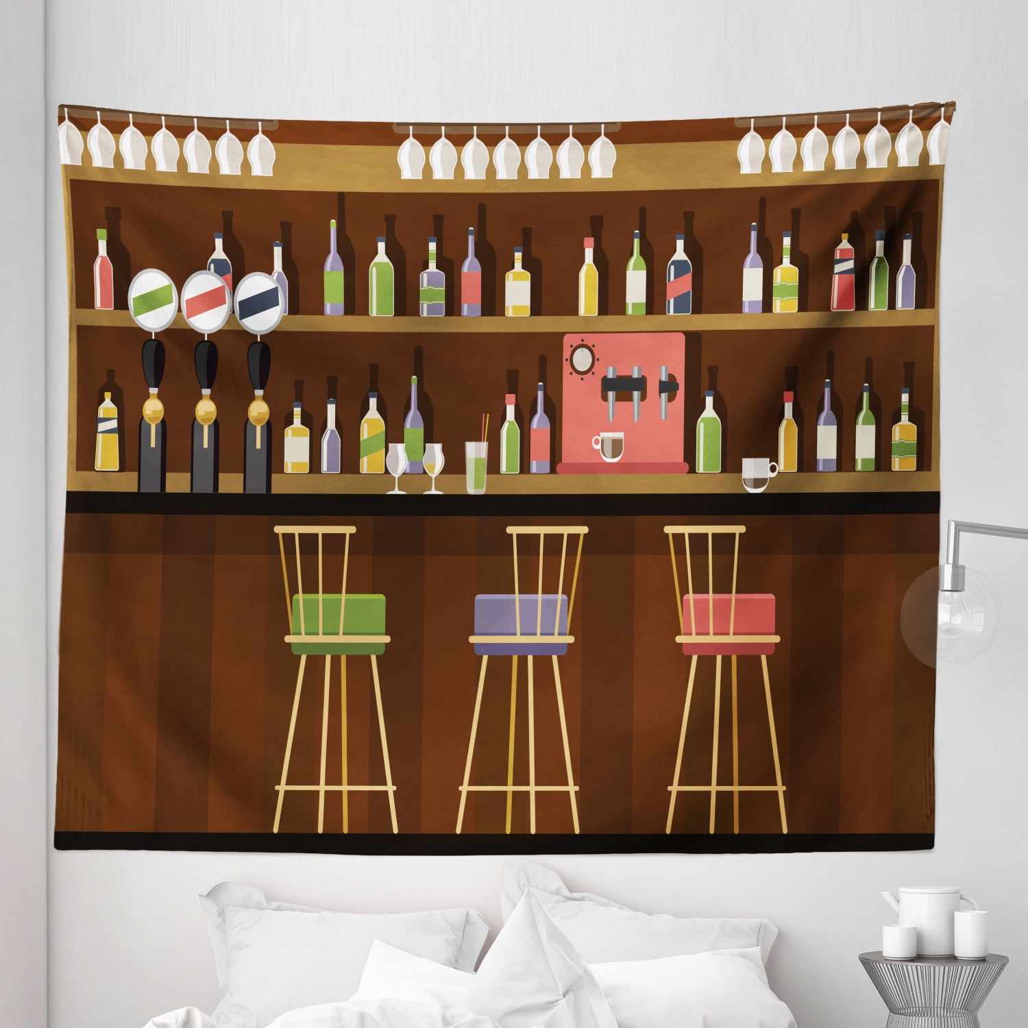 Bar Tapestry, Nightclub Pub Scene Tavern Venue with Alcohol Bottles ...