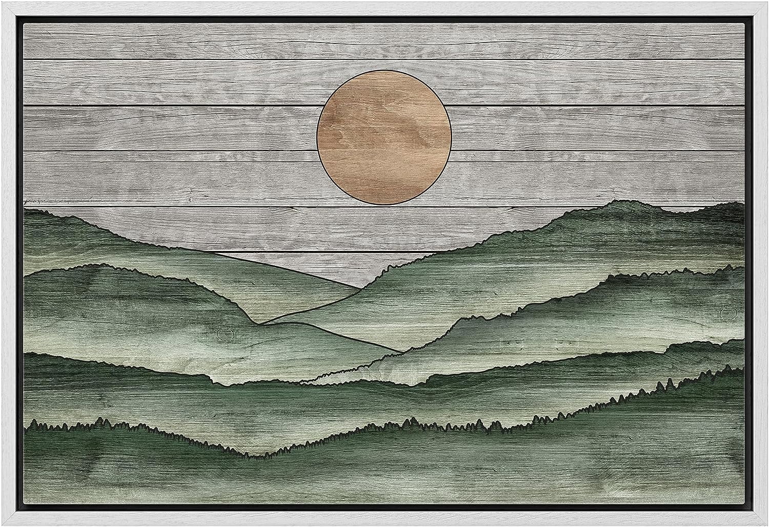 PixonSign Framed Canvas Print Wall Art Sage Green Mountain Range Nature ...