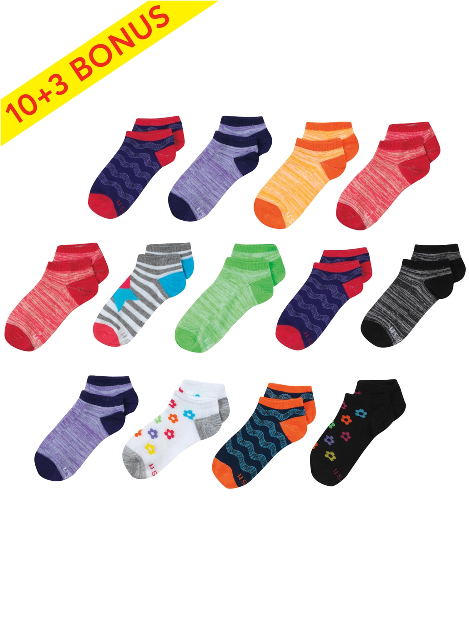 Hanes Girls Socks, 10 + 3 Bonus Pack No Show Fashion (Little Girls ...