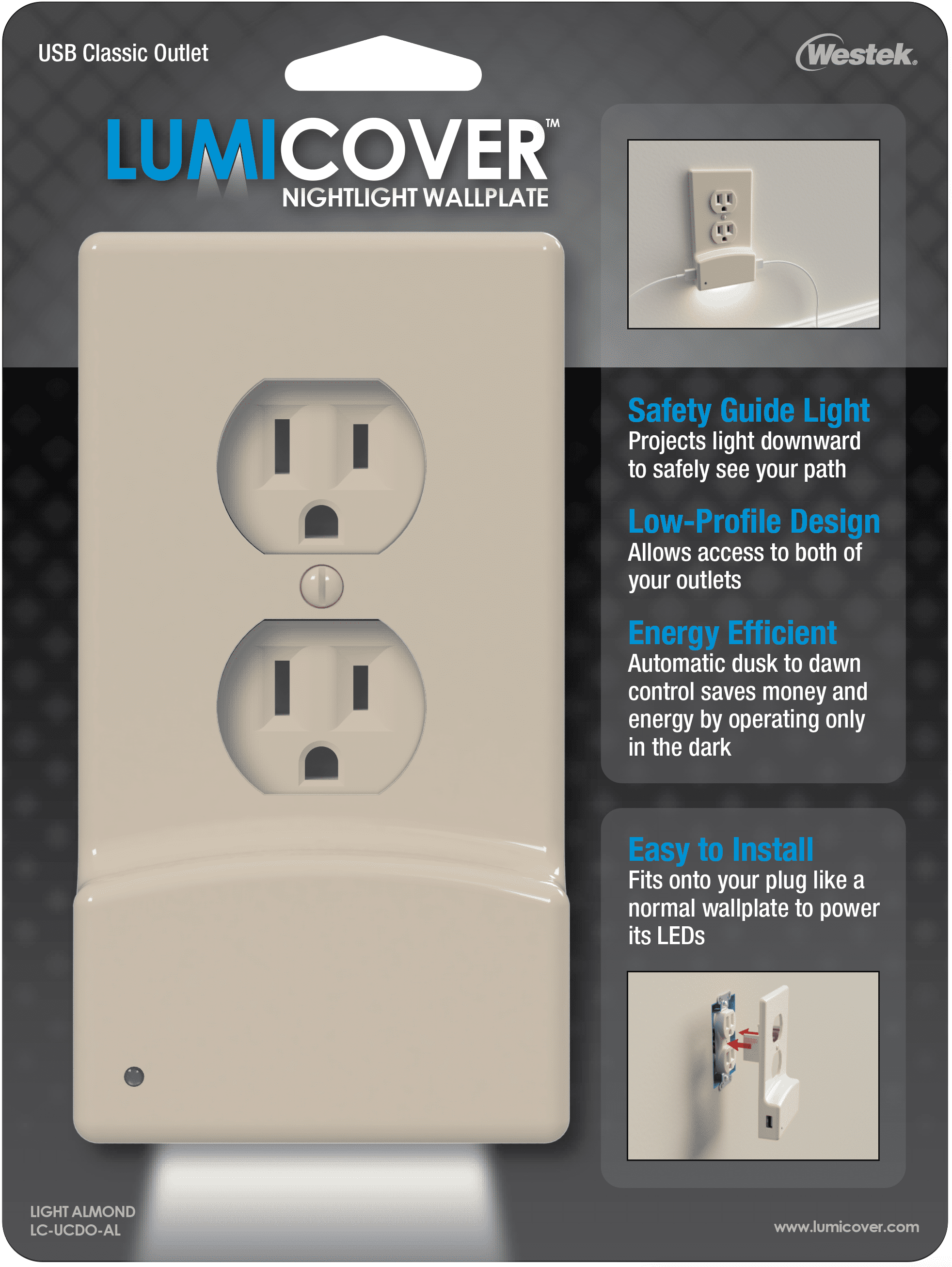 Wallplate Nightlight With USB Charger Ports - LED Night Light Outlet ...