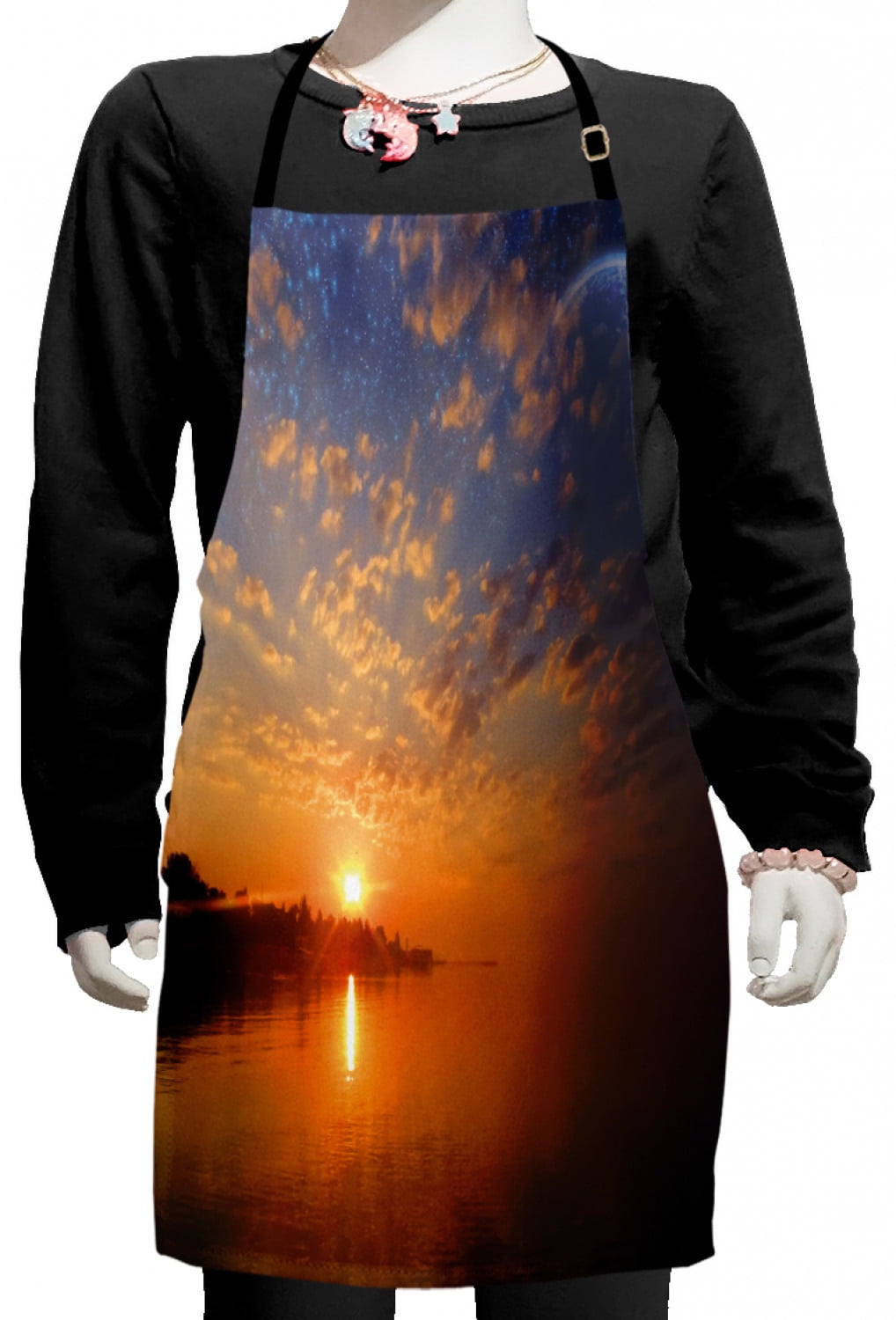 Space Kids Apron, Exquisite Skyline with Planet Reflection and Sunrise ...