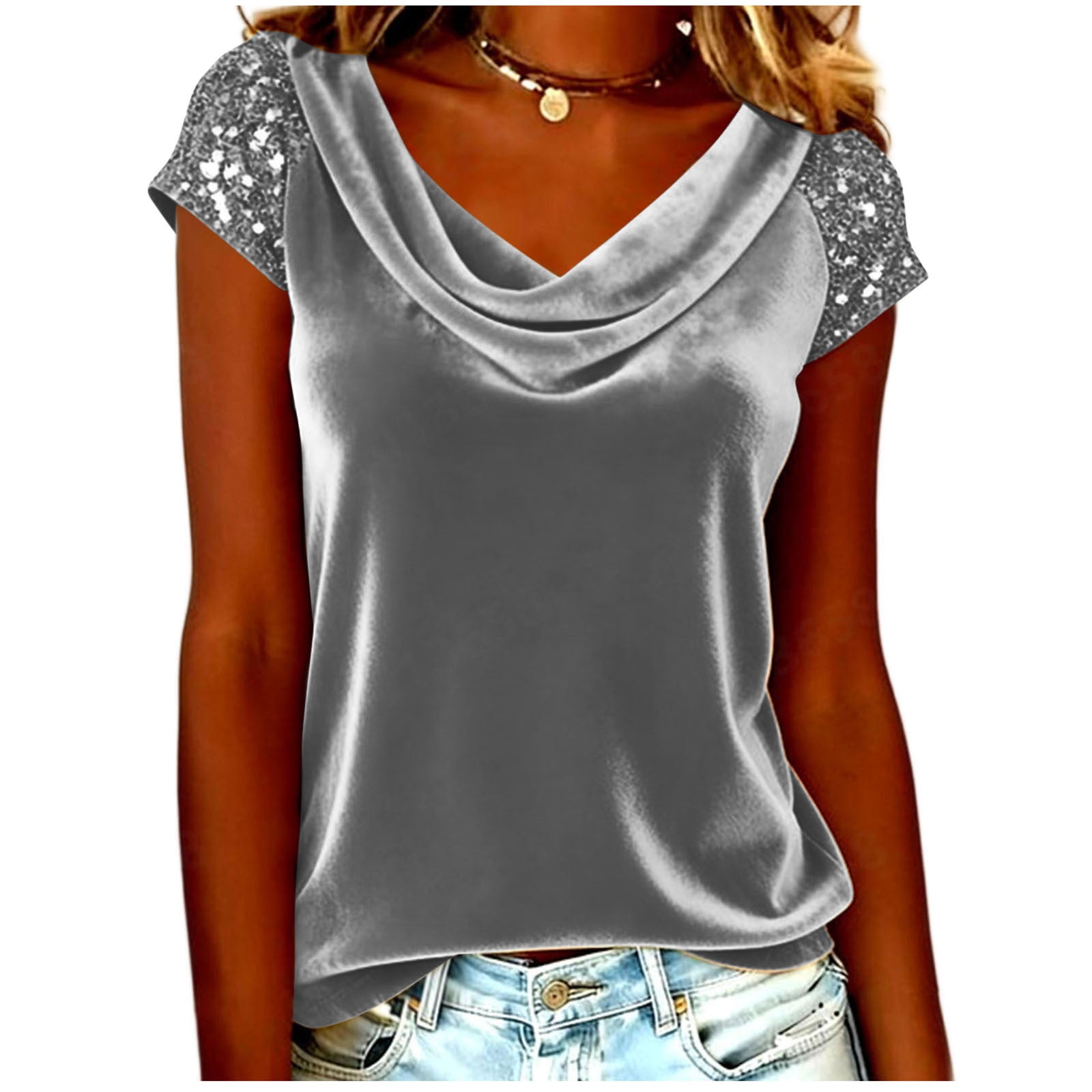 Click here for Ltctricy Velvet Tops For Women Sequin Short Sleeve... prices