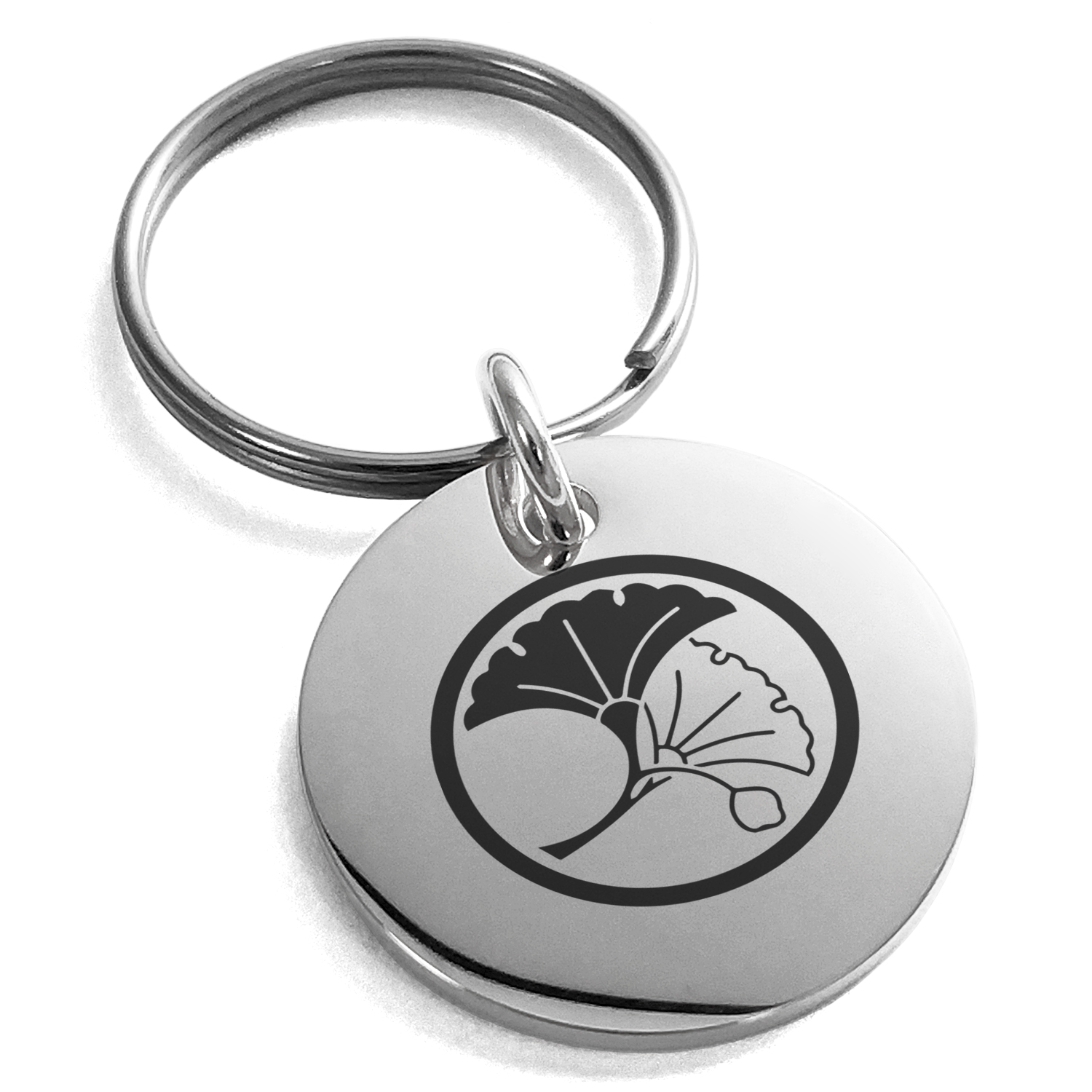Stainless Steel Yin Yang Ginkgo Leaves Kamon Crest Engraved Small ...