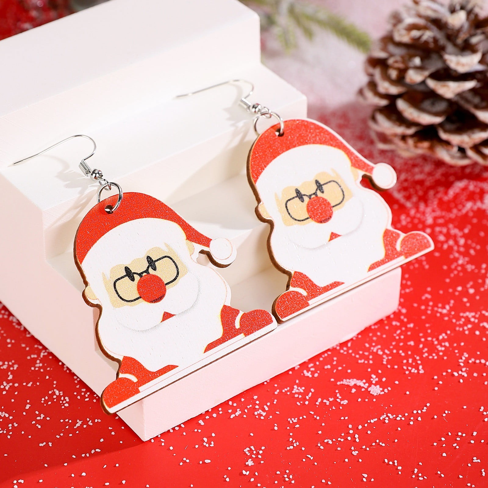 Click here for Vivavault Christmas Wooden Printed Drop Earrings -... prices