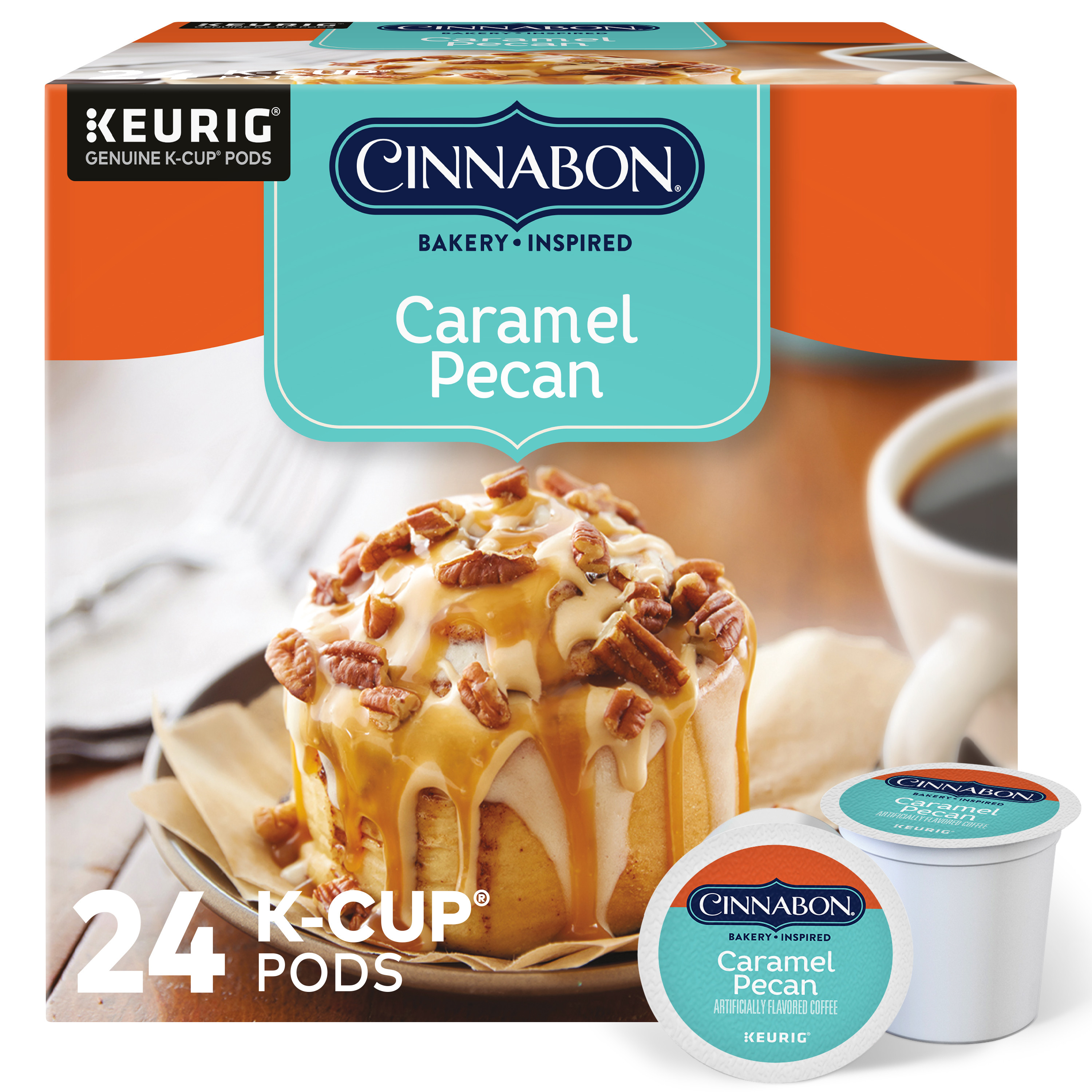 Cinnabon Caramel Pecan Flavored Light Roast K Cup Coffee Pods 24 Cinnabon Caramel Pecan Flavored Light Roast K Cup Coffee Pods 24