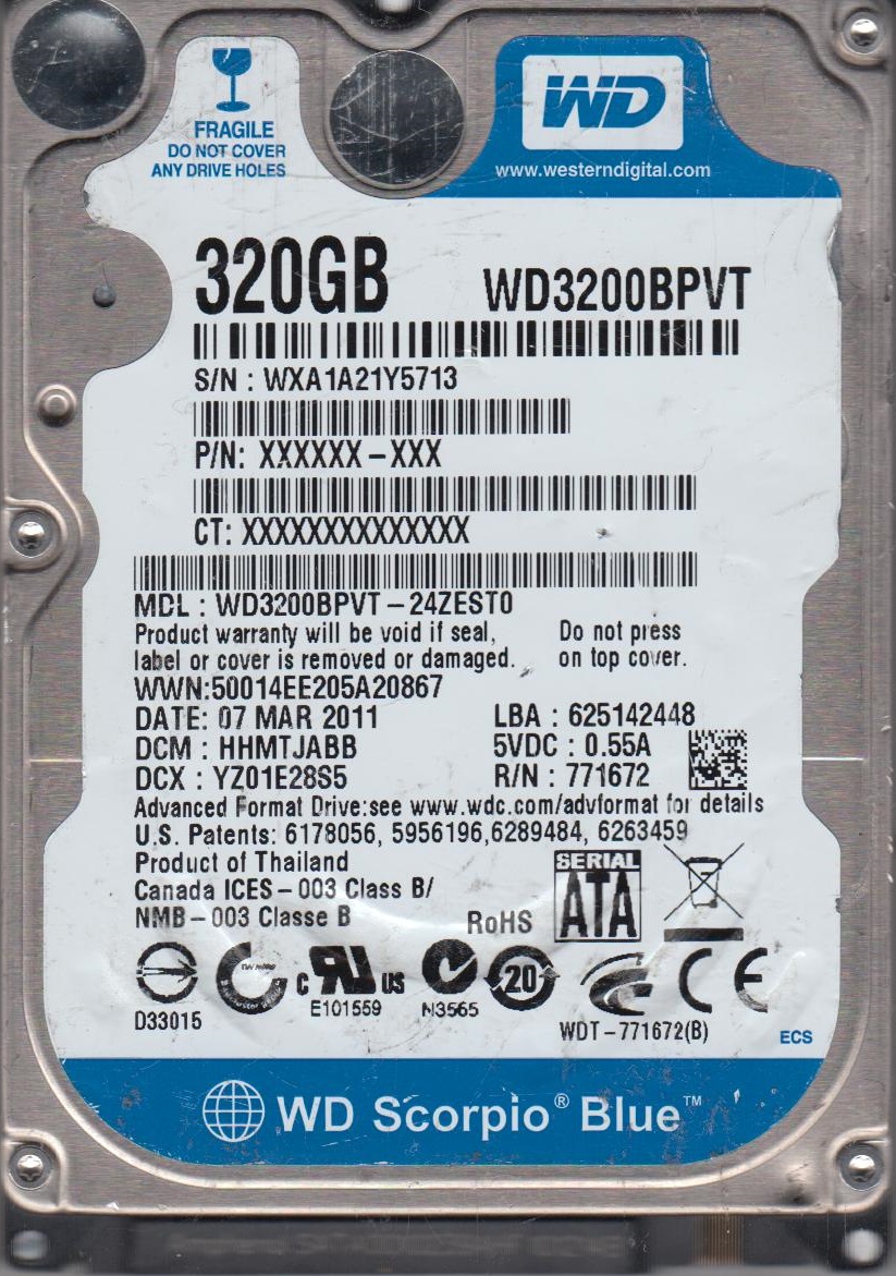 WD3200BPVT-24ZEST0, DCM HHMTJABB, Western Digital 320GB SATA 2.5 Hard ...