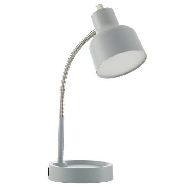 Mainstays LED Desk Lamp with Catch-All Base & AC Outlet, Matte Gray ...