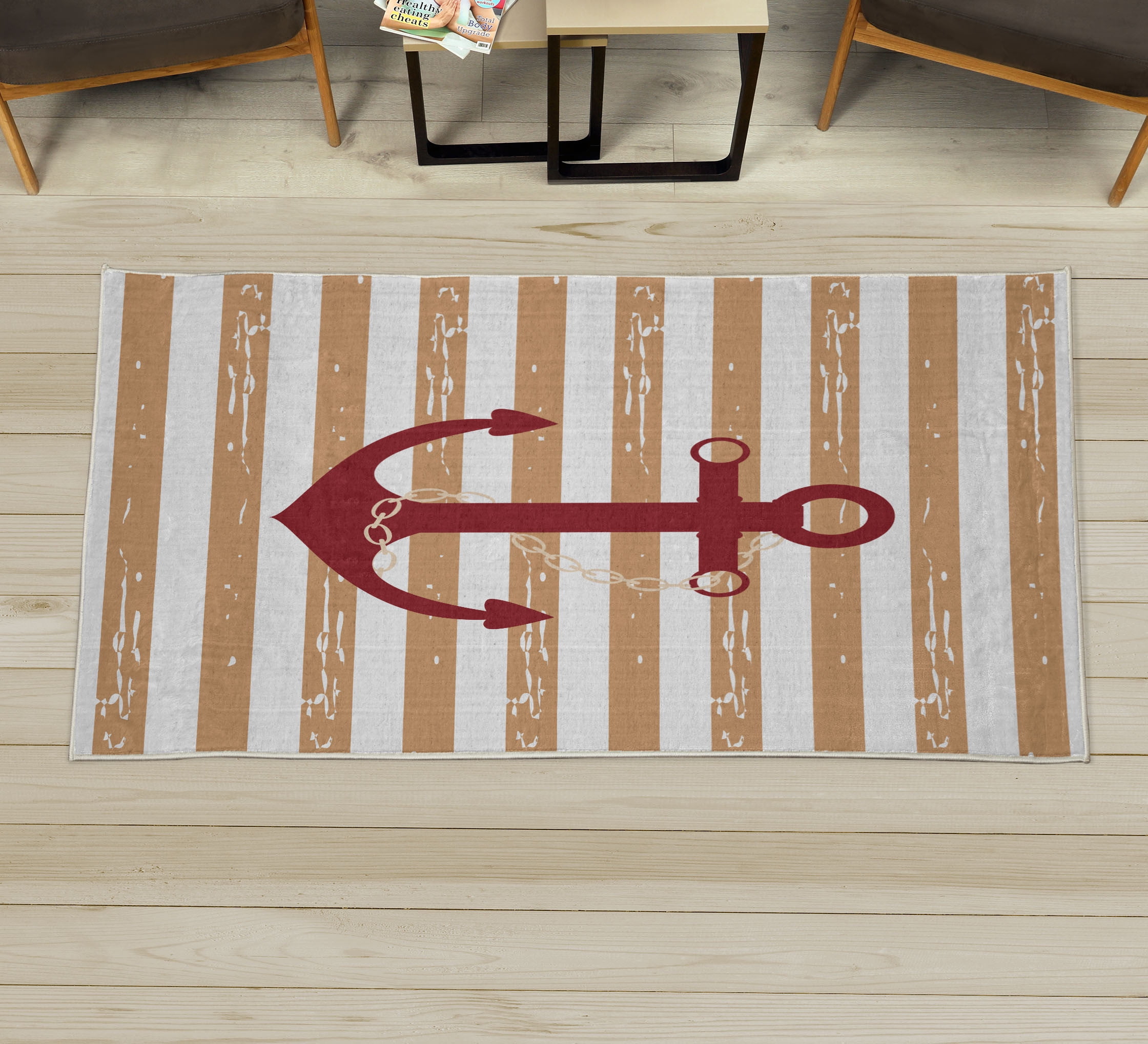 Striped Decorative Rug, Ship Anchor Chain Marine Life Inspired Lines ...