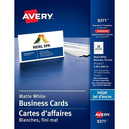 Avery Perforated Business Cards for Inkjet Printers, 2" x 3-1/2", White ...