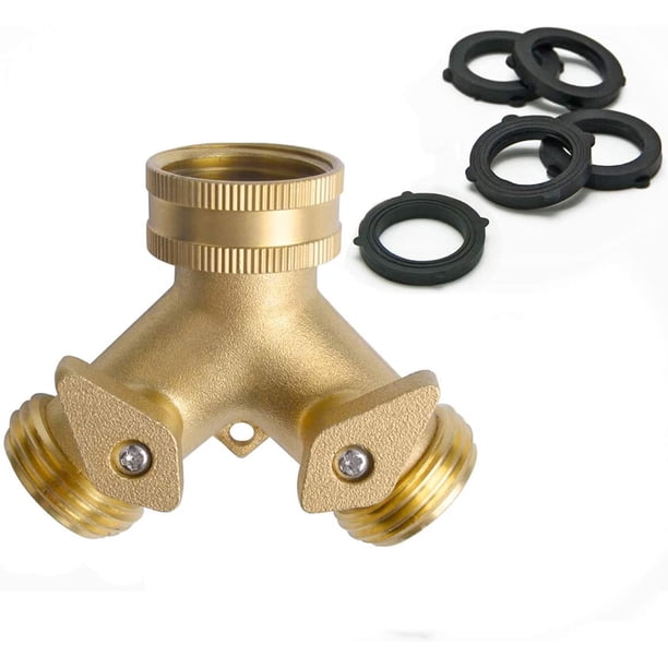 ANTOBLE 2-Way Heavy Duty Brass Garden Hose Splitters Y Connector Shut ...