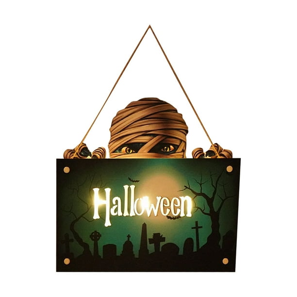 Liquidación Halloween Hanging LED Decoration Ghost Wall Signs Wooden ...
