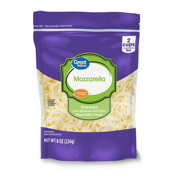 Great Value Low-Moisture Part-Skim Mozzarella Shredded Cheese 32 oz for ...
