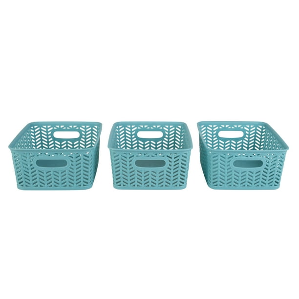 Simplify 3 Pack Small Plastic Storage Basket with Handles in Dusty Blue ...