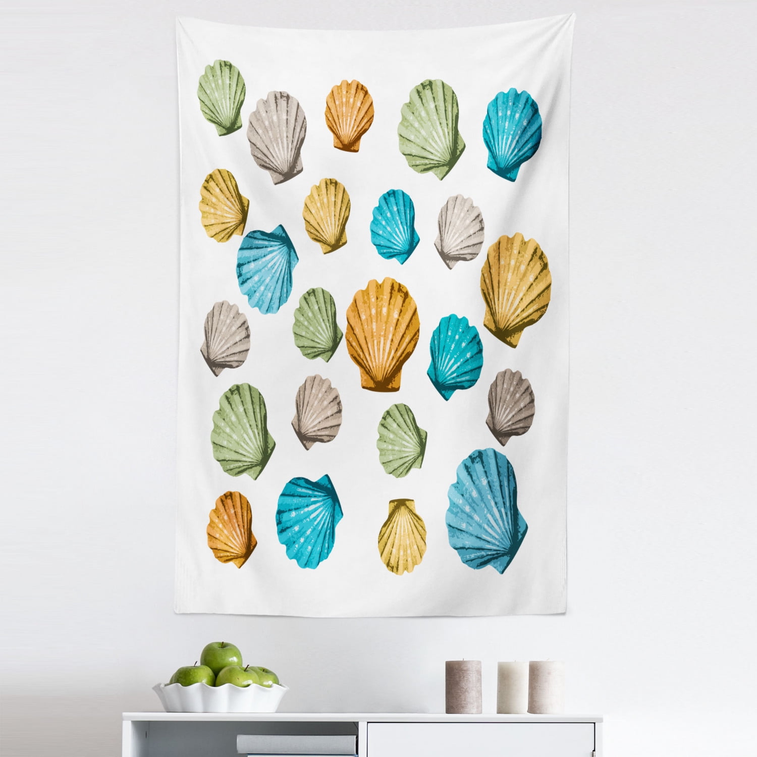 Shell Tapestry, Pattern with Colorful Seashells Scallop Illustration ...