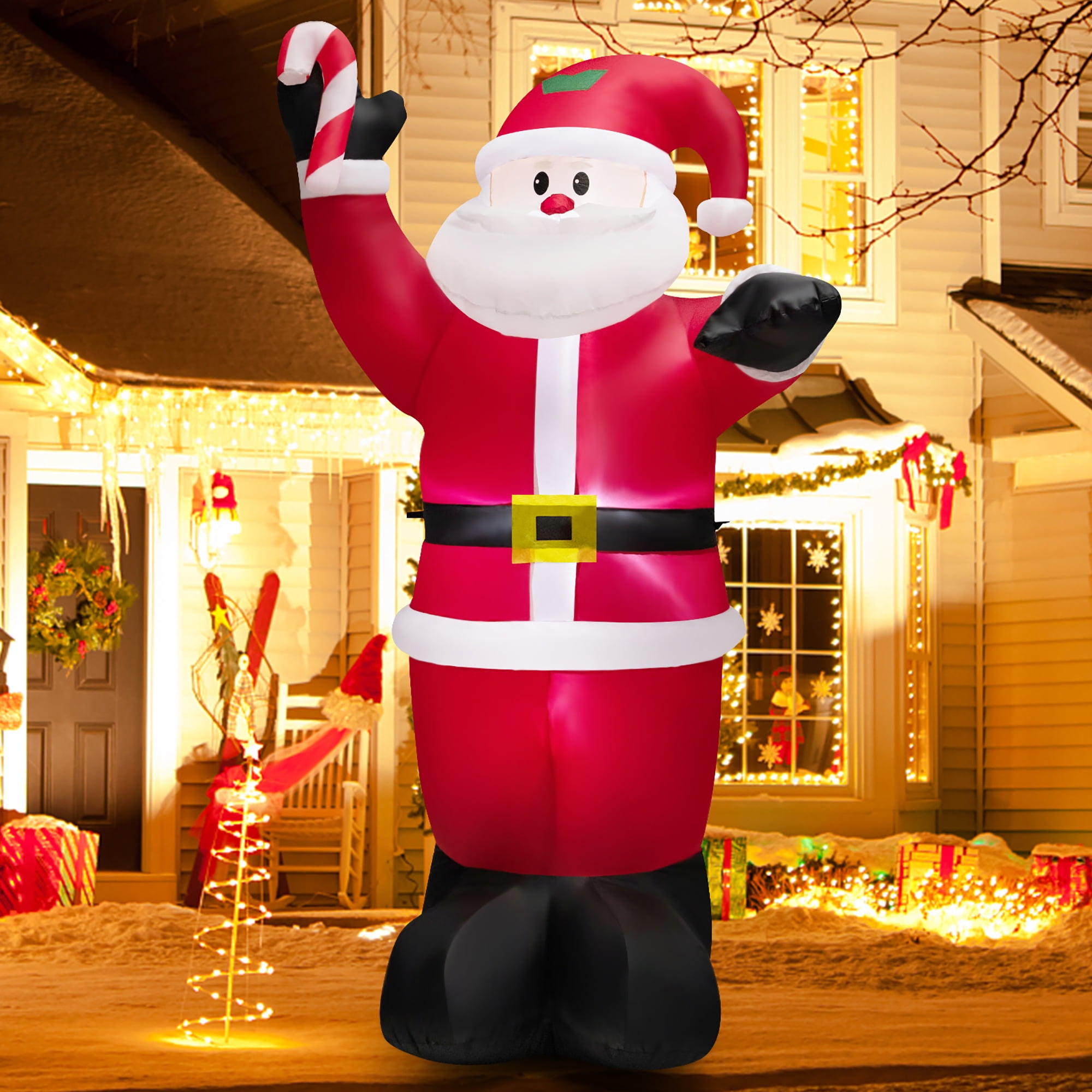 Costway 8 FT Inflatable Santa Claus Holding Crutch Lollipop Blow-up ...