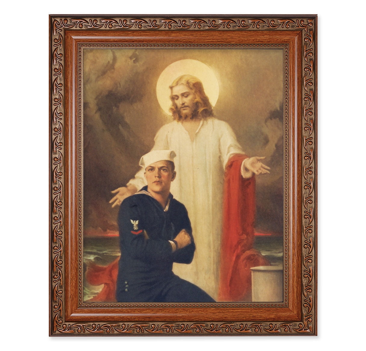 Jesus with Sailor Picture Framed Wall Art Decor Large, Antiqued Dark ...