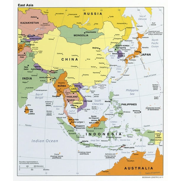 Palmetto Posters 24x28 Laminated Poster: Large detailed political map of east asia - Walmart.com