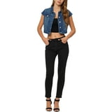 Allegra K Women's Cropped Denim Jacket with Button Down, Short Sleeve ...