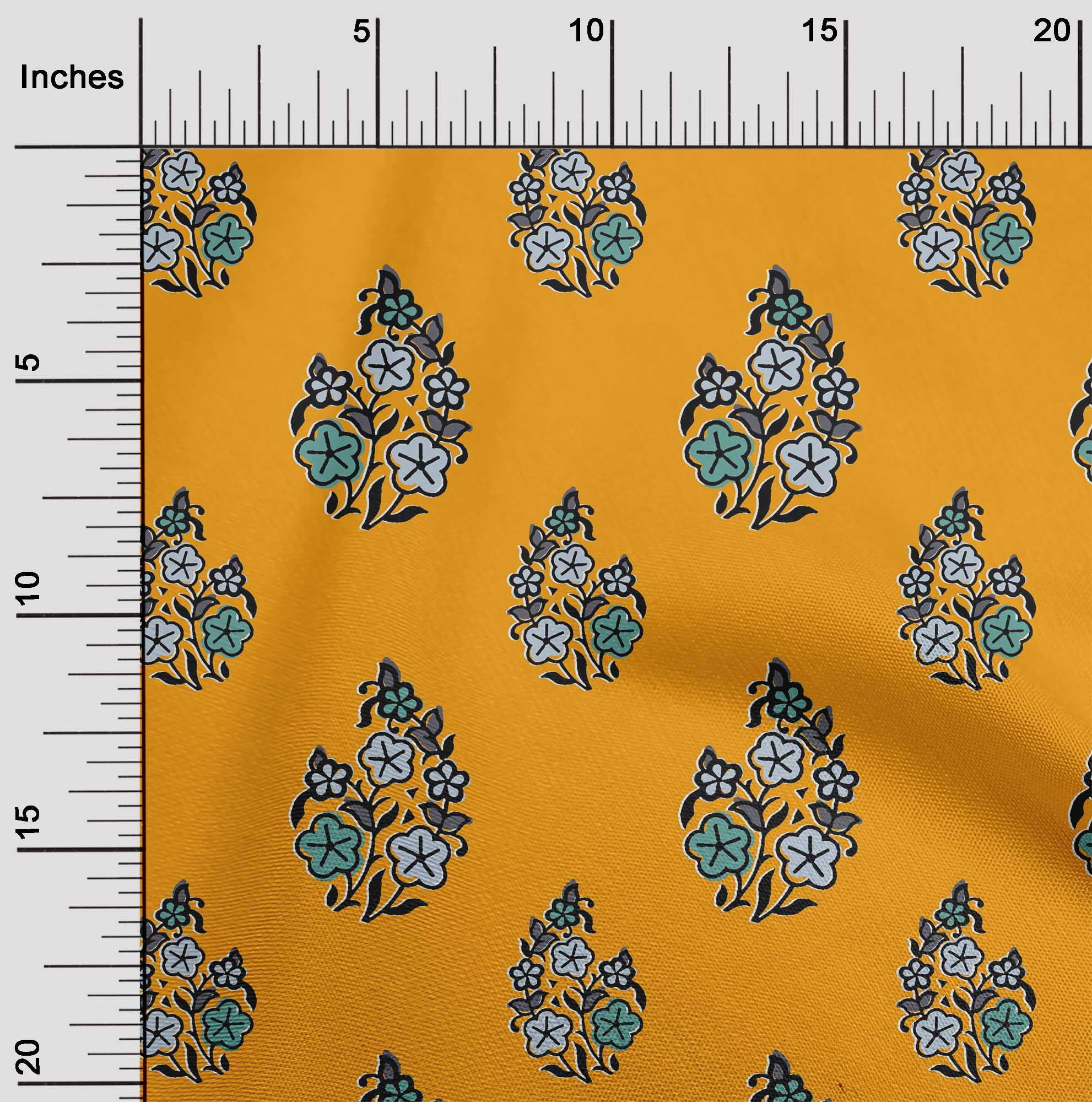 oneOone Cotton Poplin Fabric Leaves & Floral Block Print Fabric By The ...
