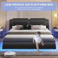 Full Platform Bed Frame with Headboard,Faux Leather Low Profile Wave ...