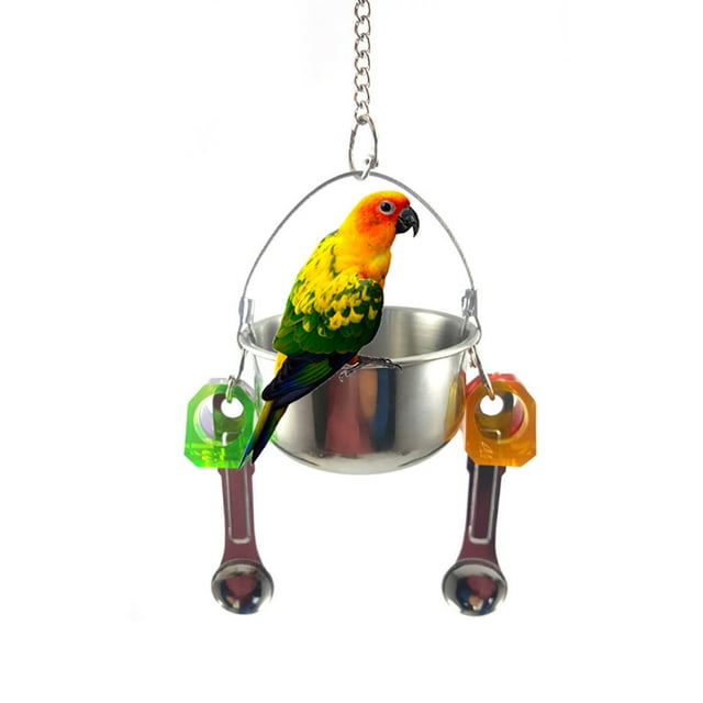 Meidiya Bird Parrot Feeding Cups,Bird Cage Hanging Swing Stainless ...