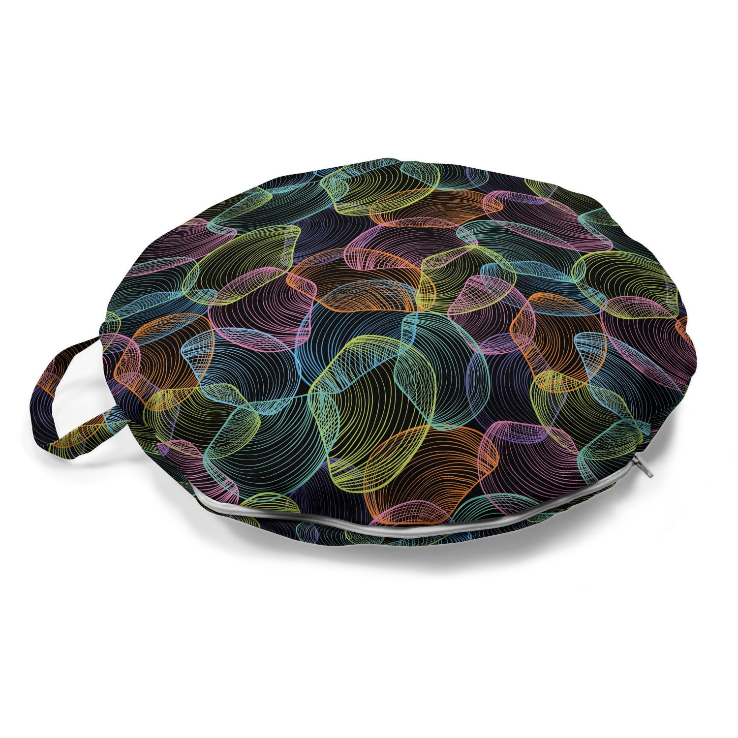 Digital Round Floor Cushion with Handle, Futuristic Forms Inner ...