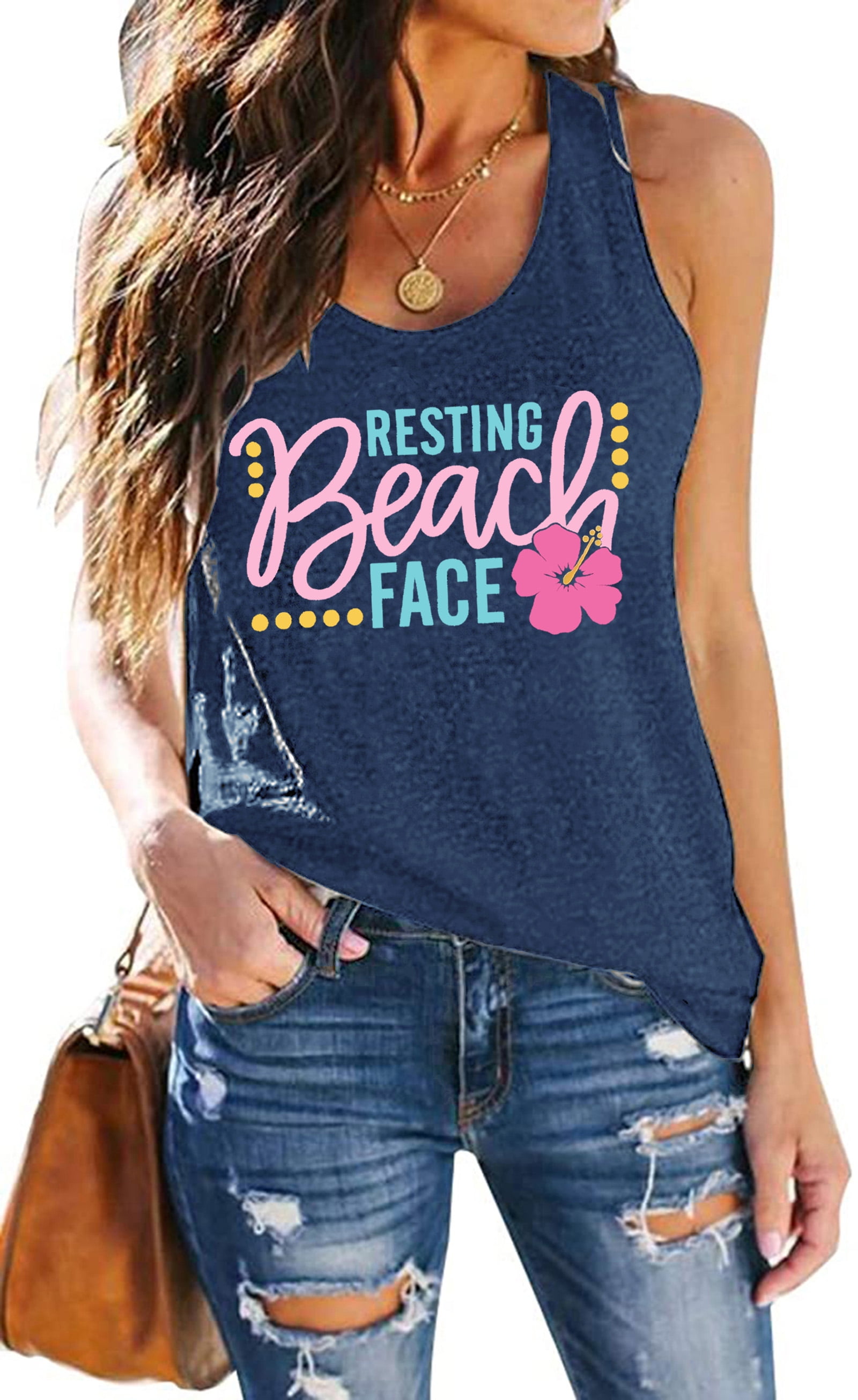 LAZYCHILD Womens Beach Tank Top Summer Vacation Shirt Funny Beach Vest ...