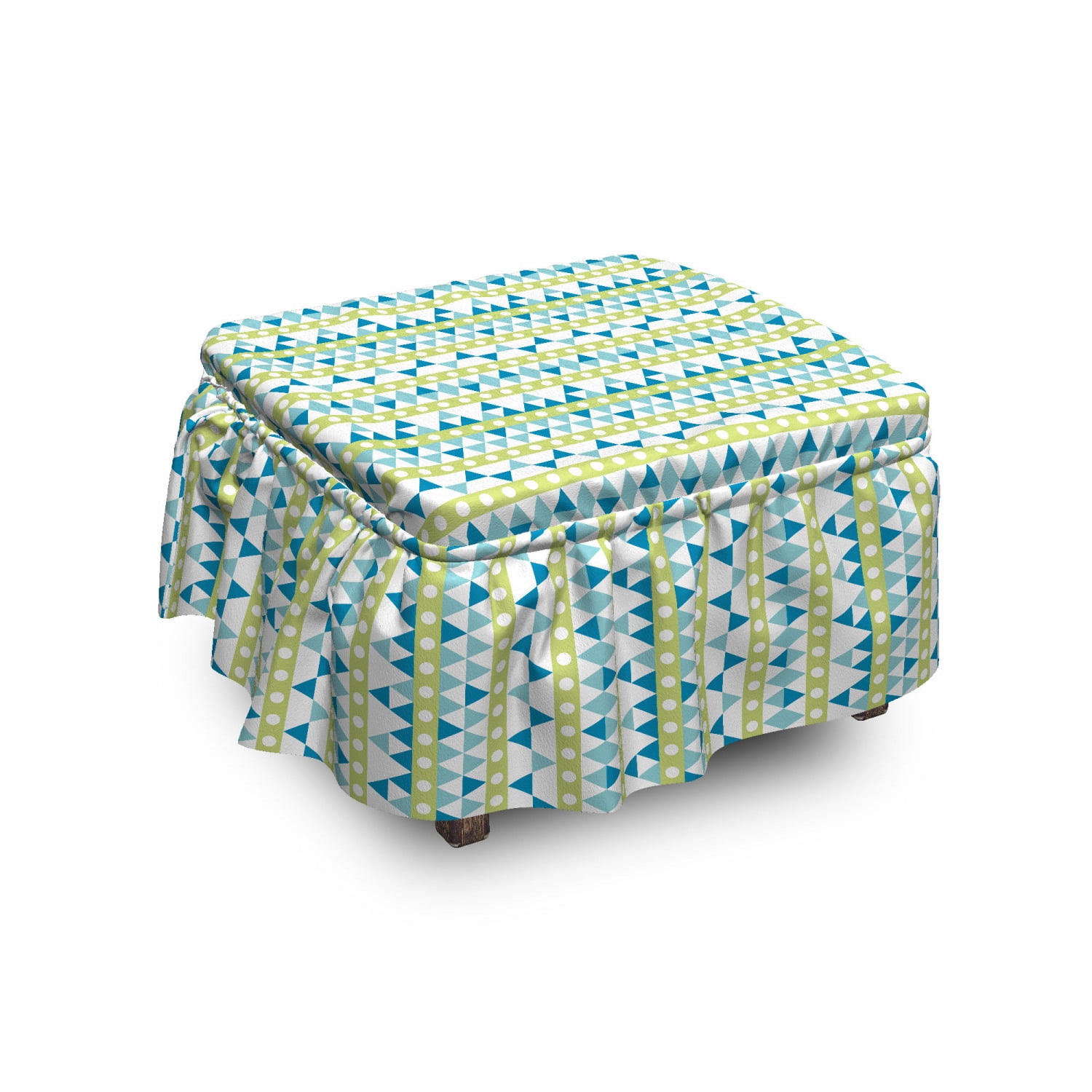 Modern Ottoman Cover, Geometric Circles Triangles, 2 Piece Slipcover ...