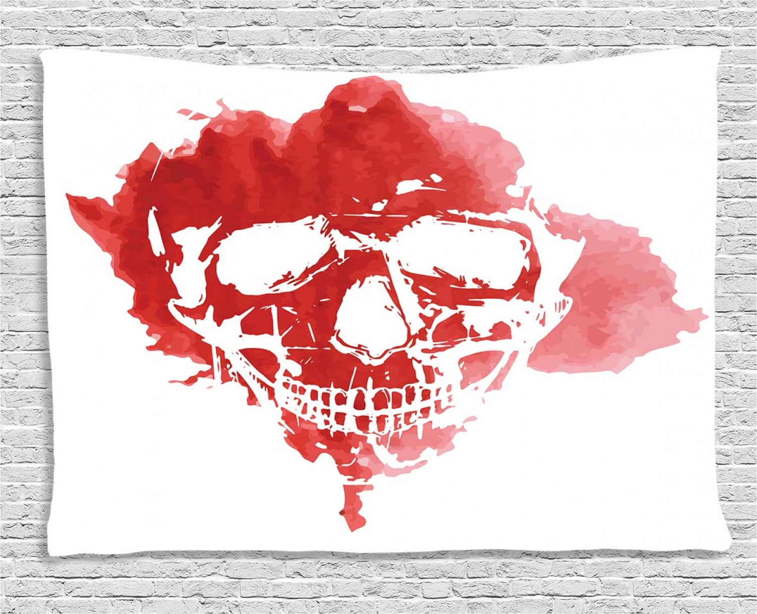 Horror House Decor Tapestry, Skull Head in Watercolor Brush Stroke ...