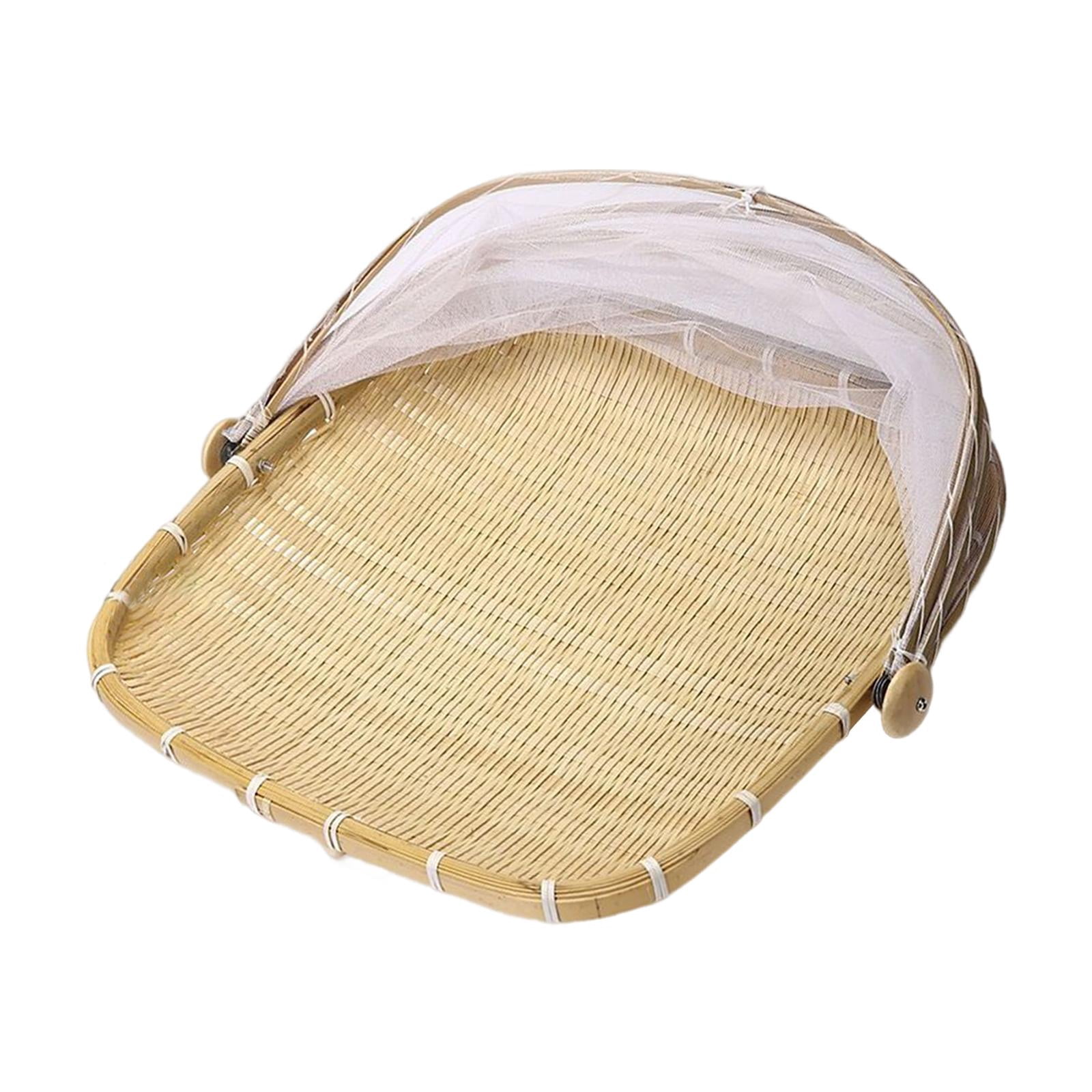 Dustproof Round Picnic Basket, Hand Woven Bamboo Serving Basket, Food ...