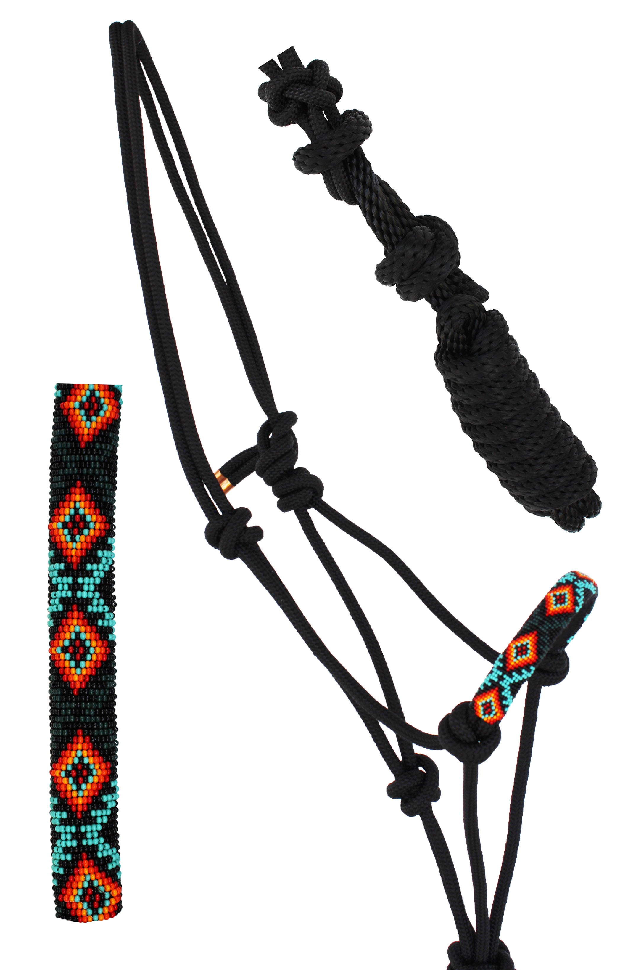 Nylon Horse Braided Beaded Noseband Rope HALTER Lead Rope Tack Black ...