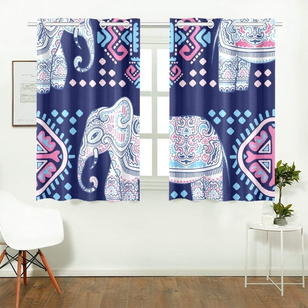 RYLABLUE Elephant Mandala Window Treatment Panel Curtains Window ...