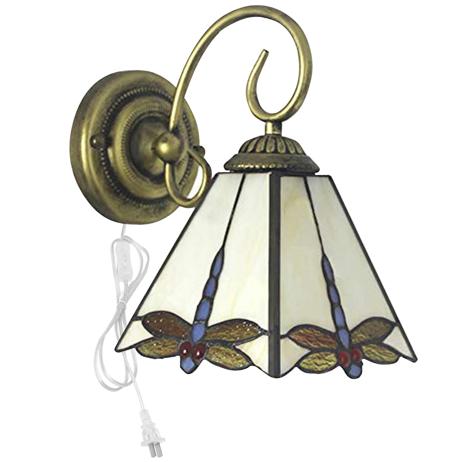 Kiven Plug in Wall Lamp, Tiffany Style Plug in Wall Sconce with Glass ...