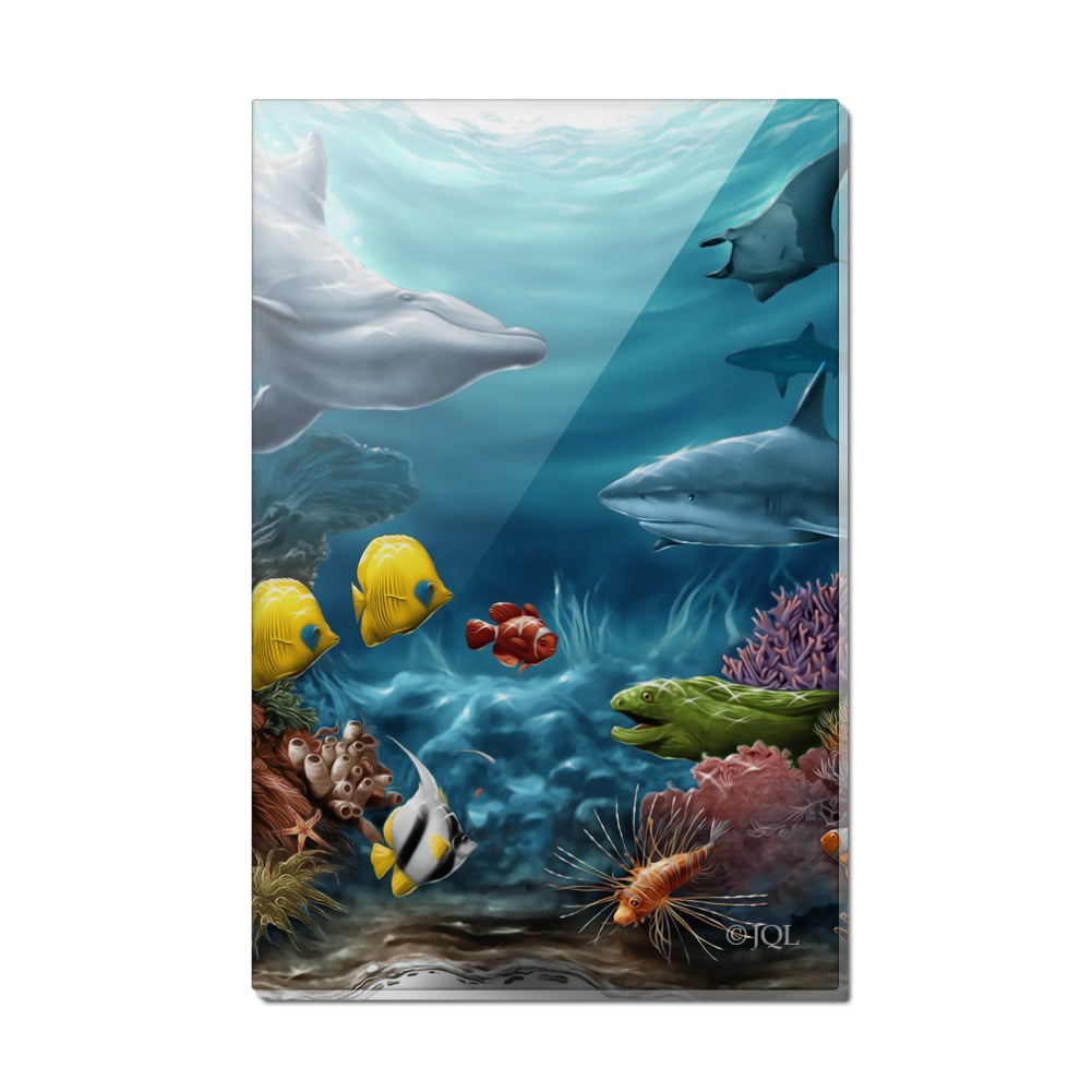 Coral Reef Ocean Scene Dolphin Turtle Shark Stingray Fish Rectangle ...