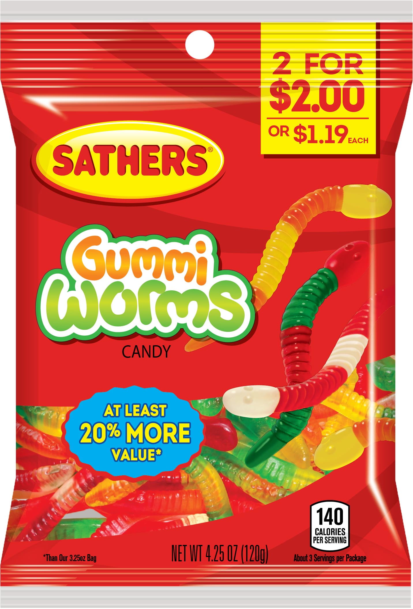 Sathers Fruity Worms Gummi Candy 4-1/4 oz - Walmart.com