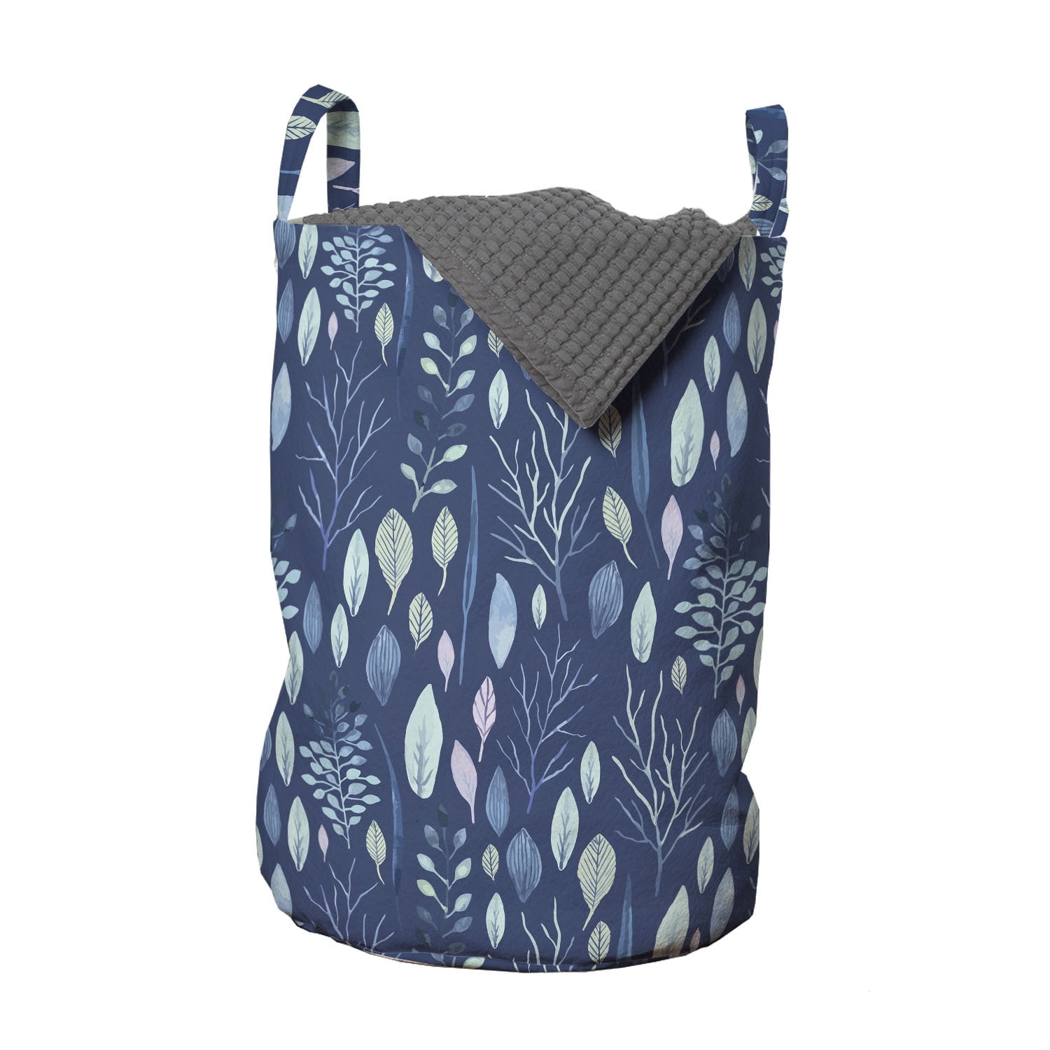 Blue Laundry Bag, Watercolor Style Floral Elements Herbs and Leaves ...