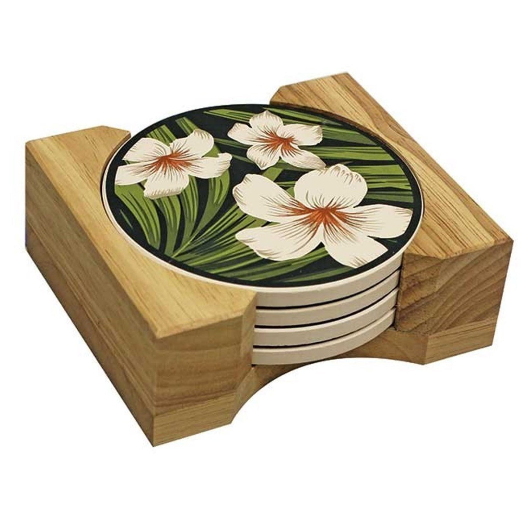 Hawaiian Ceramic Coasters 4 Pack Plumeria Palm - Walmart.com