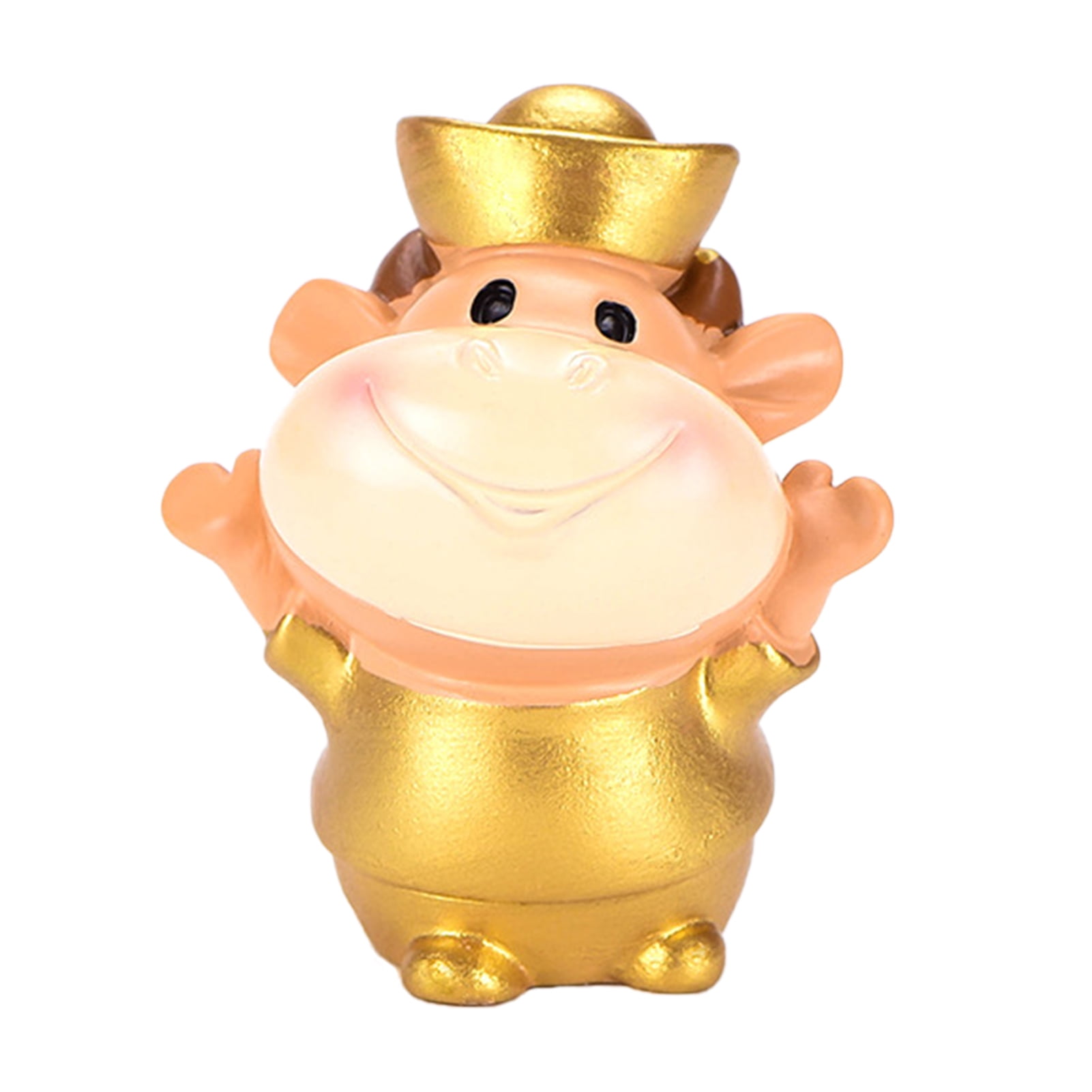 Farfi Cute Gold Ox Ornament Resin DIY Animal Figurines Car Desktop ...