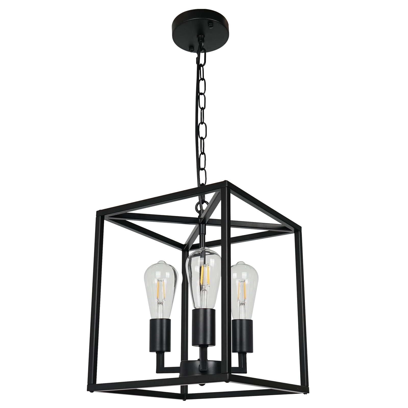 3-Light Industrial Metal Farmhouse Chandelier, Black Square Pendant ...