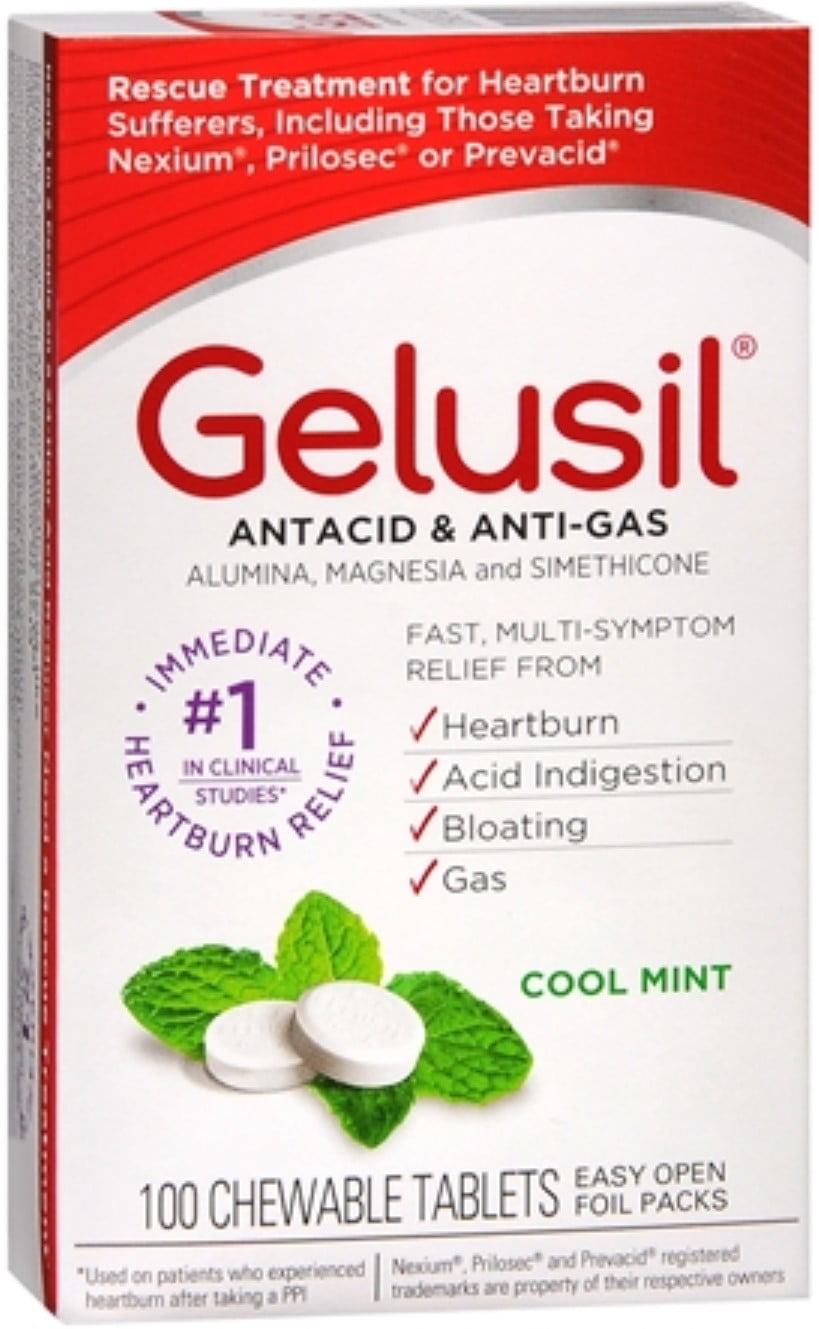 Gelusil Antacid/Anti-Gas Tablets Cool Mint, 100 Tablets (Pack of 3 ...