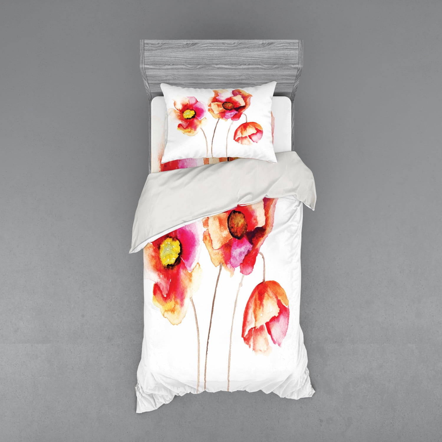 Poppy Duvet Cover Set, Watercolors Vibrant Poppies Graphic Peace and ...
