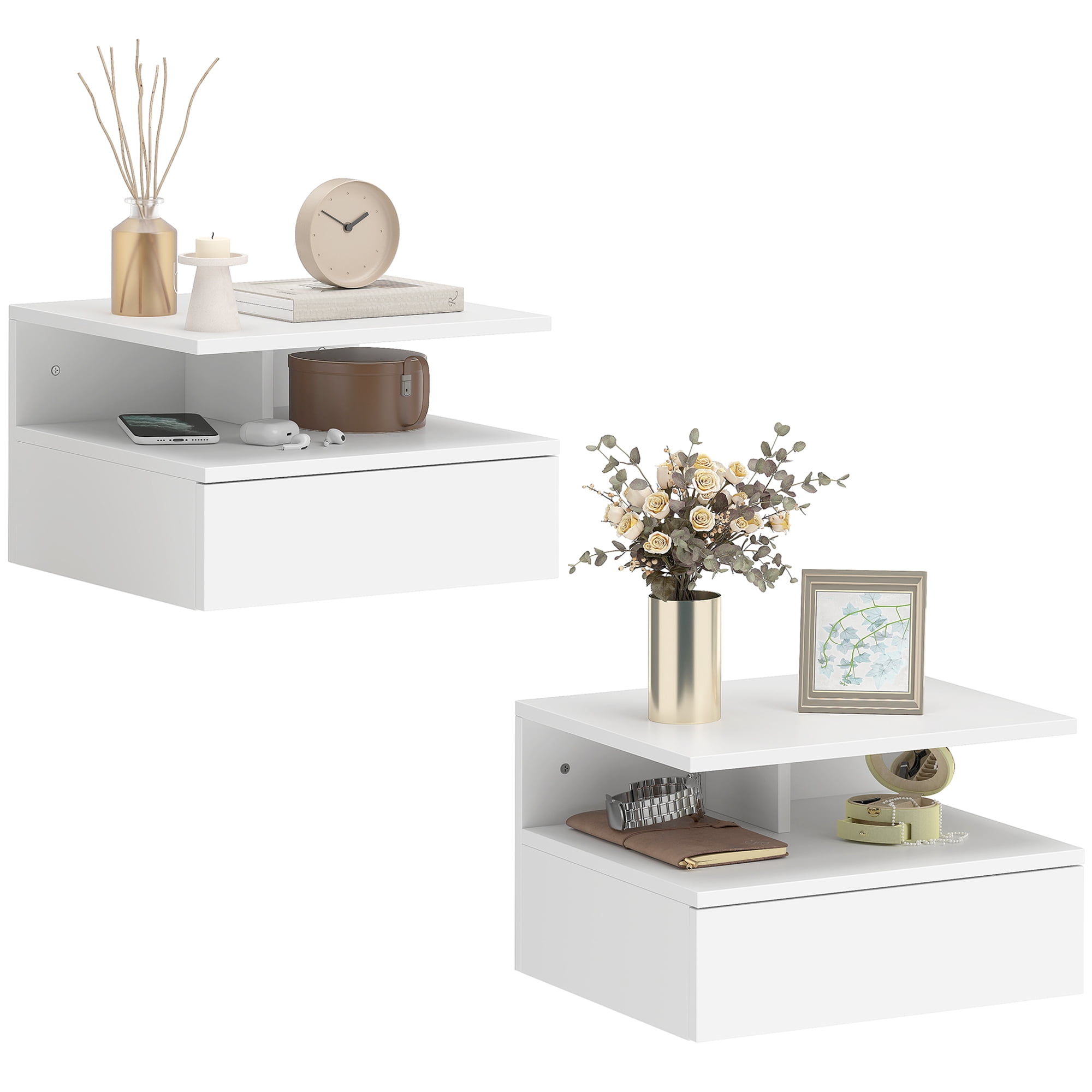 Click here for Homcom Floating Nightstand Set Of 2  Bedside Table... prices