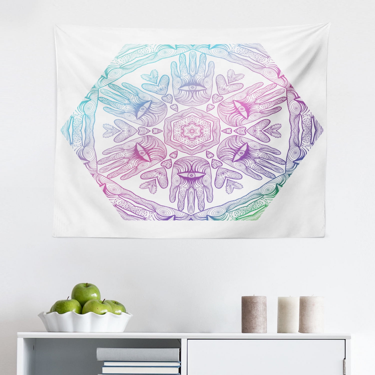 Hamsa Tapestry, Theme Hamsa Hands Geometric and Floral Pattern Evil Eye ...