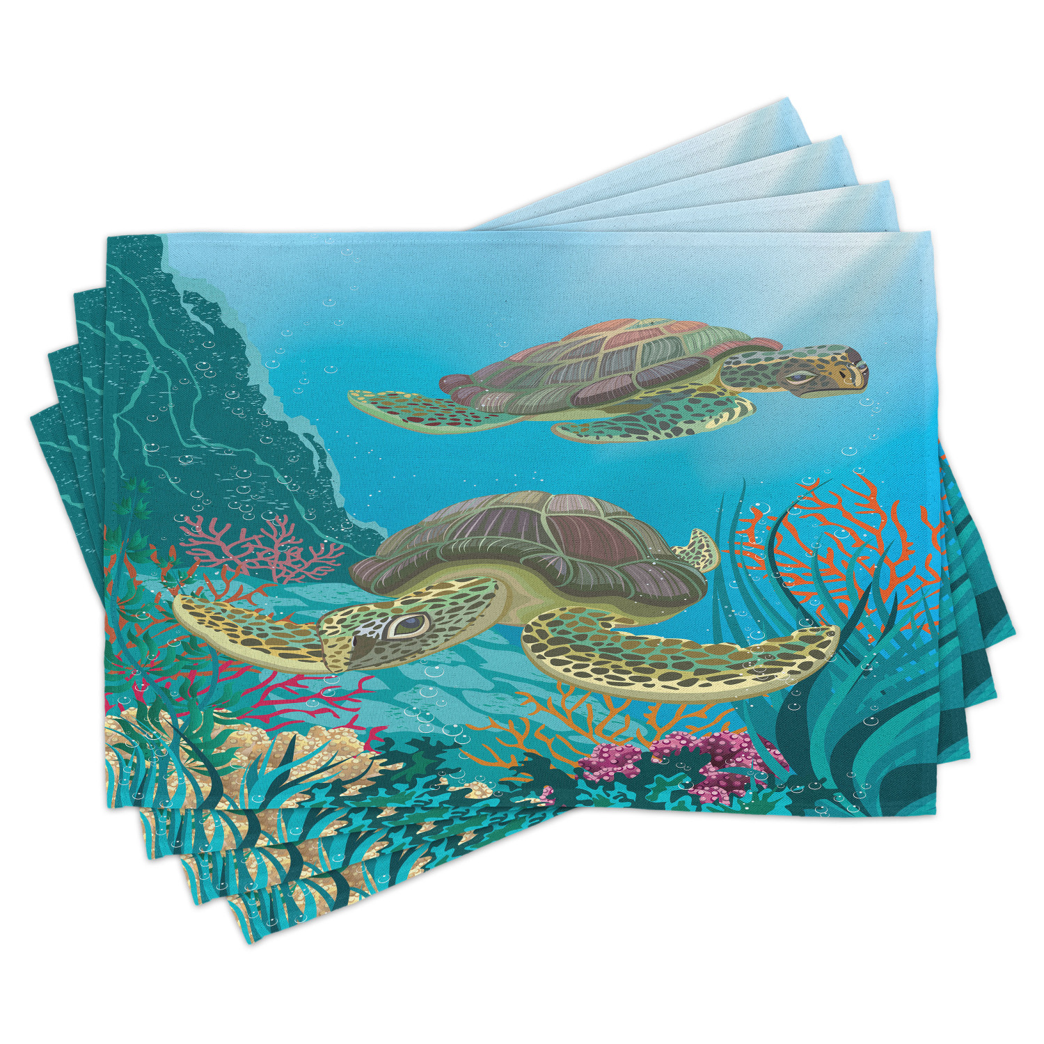 Ambesonne Ocean Place Mats Set of 4, Sealife Turtles Aquatic, Standard ...