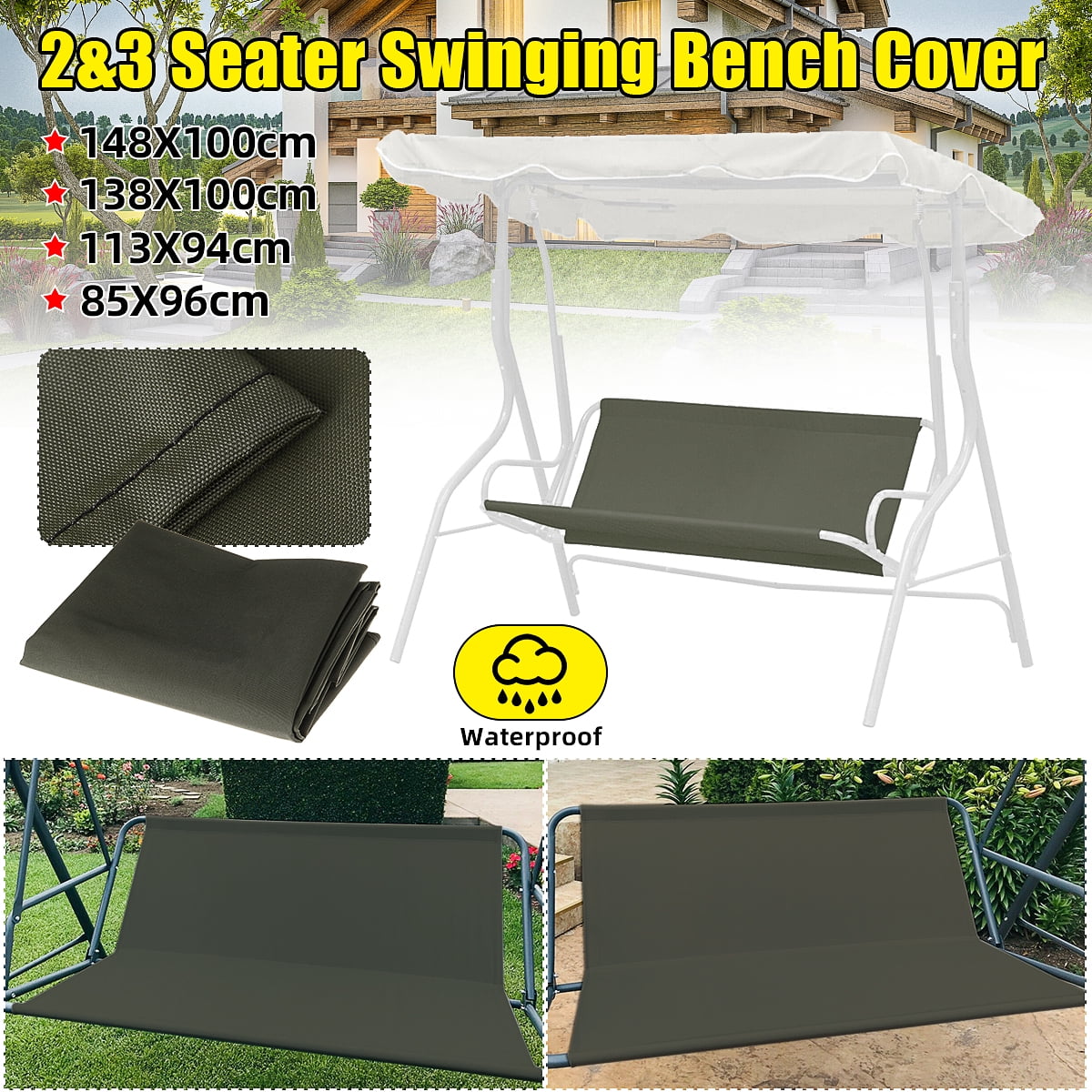 SINGES 2/3 Seat Waterproof Swing Cover Chair Bench Replacement Patio ...
