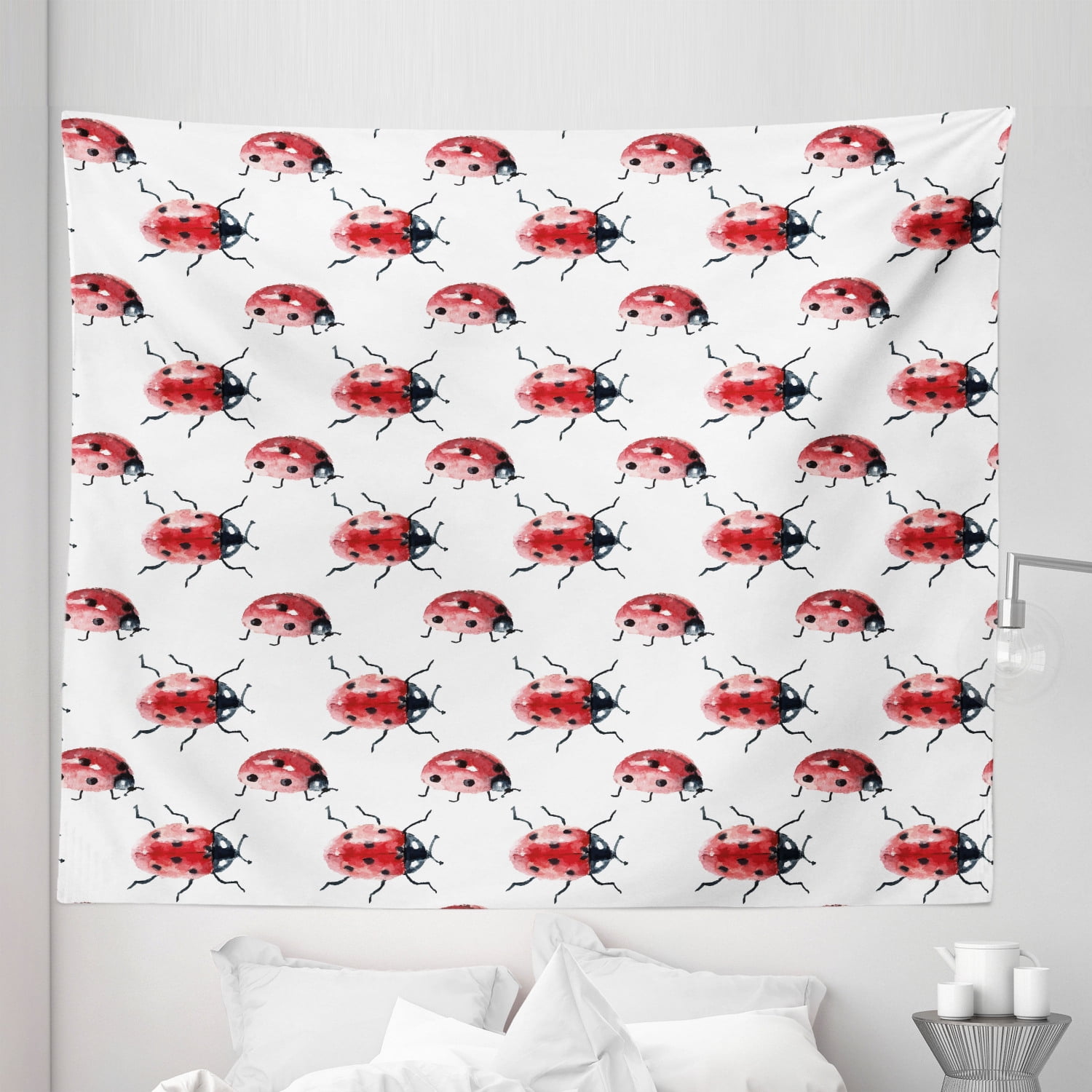 Watercolor Tapestry, Lady Bug Pattern Animal Design Insect Ornamental ...