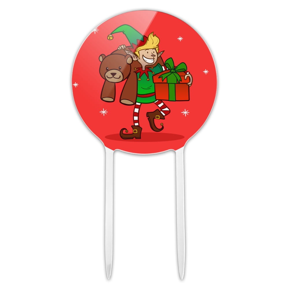 Acrylic Christmas Elf with Presents and Gifts Cake Topper Party ...