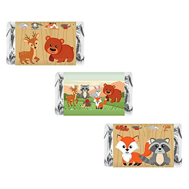 60 Woodland Creatures Miniatures Candy Bar Wrapper, Forest Animals Mini ...