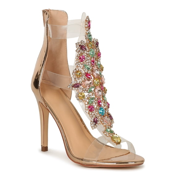 Women Rhinestone Embellished Transparent Straps Stiletto Heel Sandal ...