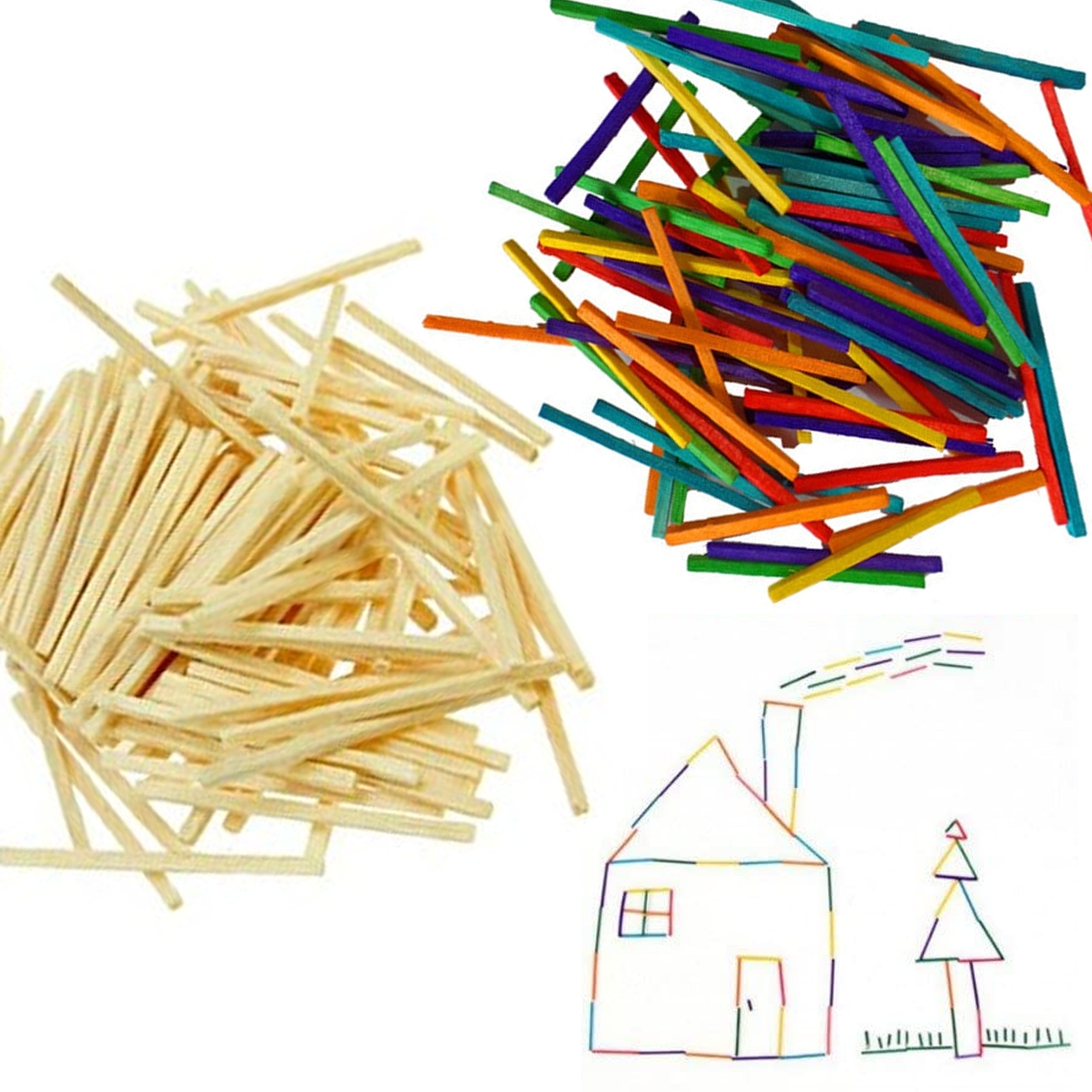 3000 Craft Sticks Wooden Colorful Matchsticks Matches Match Splints Art ...